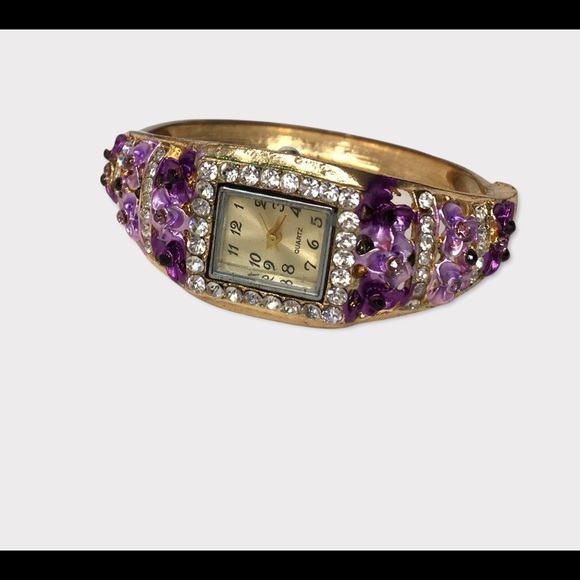 Accessories | Purple And Gold Wrist Watch With Rhinestones | Poshmark